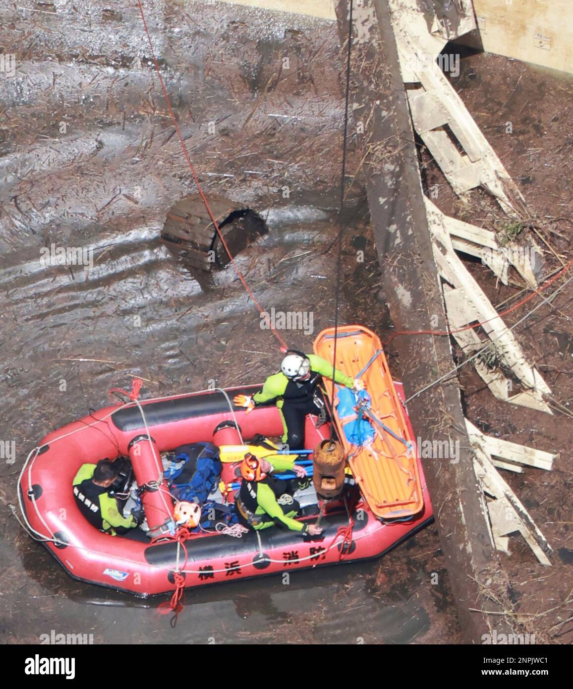 An aerial photo shows the underground oil storage tank remain which ...