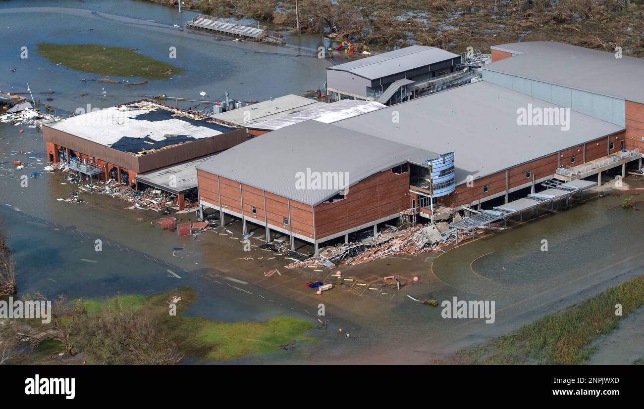 Hurricane Laura damage to a school is viewed Thursday, Aug. 27, 2020 ...