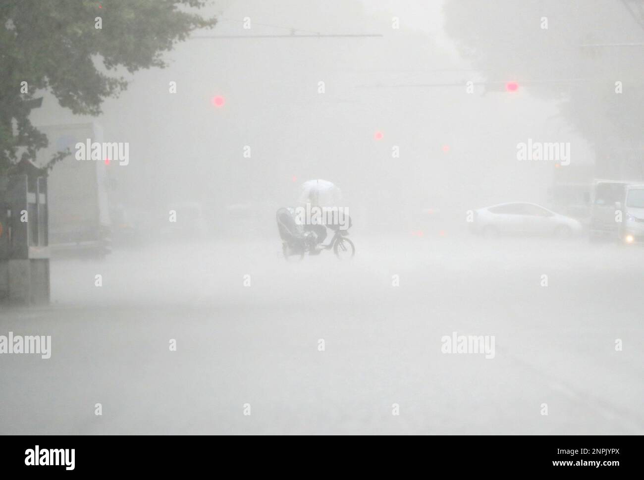 A heavy rain falls suddenly in Osaka on August 27, 2020. Cumulonimbus ...