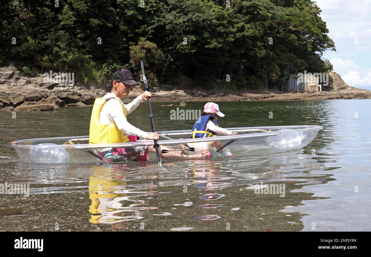 A photo shows a "skeleton kayak" at Doami coast in Miura City, Kanagawa ...