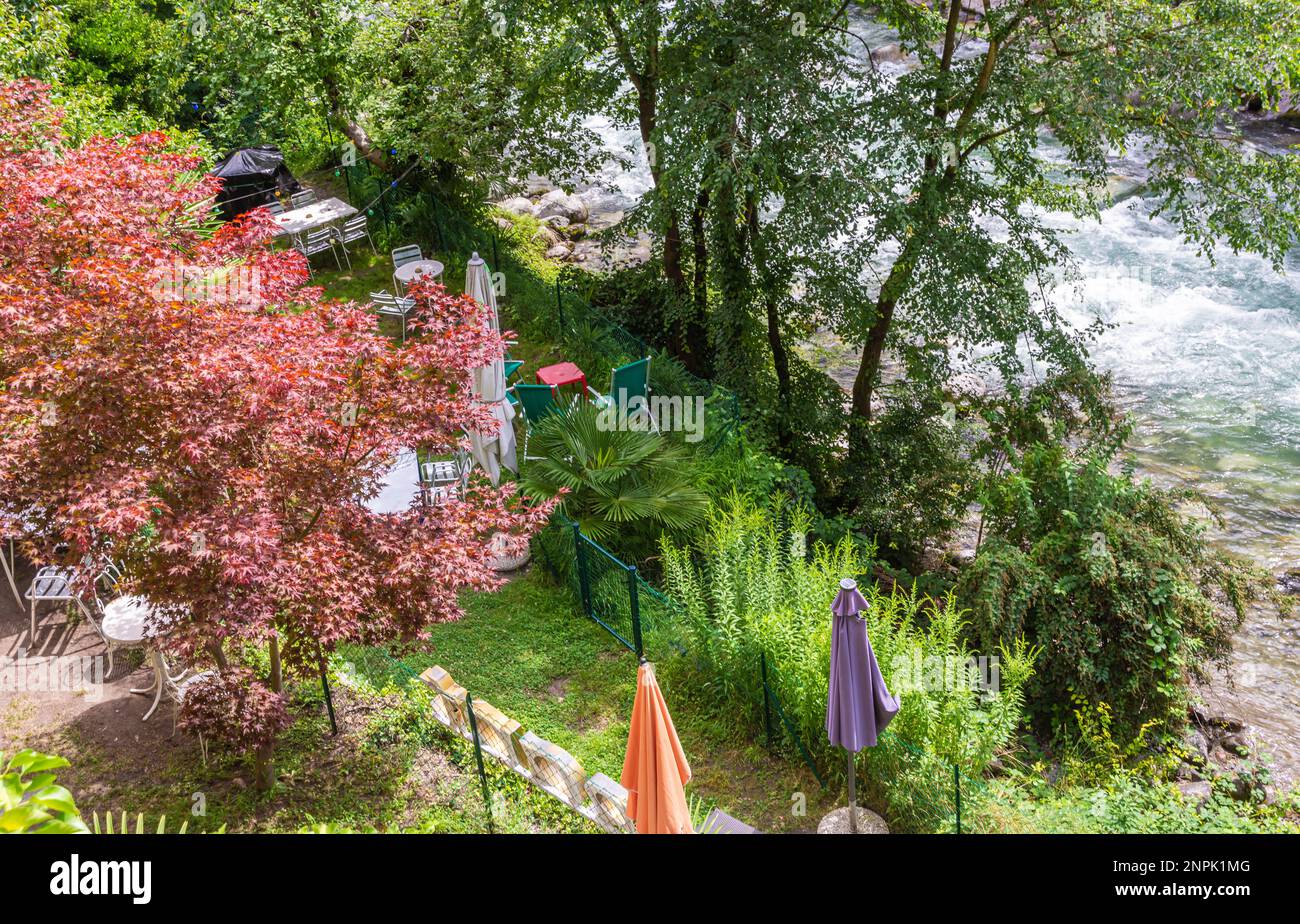 Merano in South Tyrol - View on the famous promenade along the Passirio ...