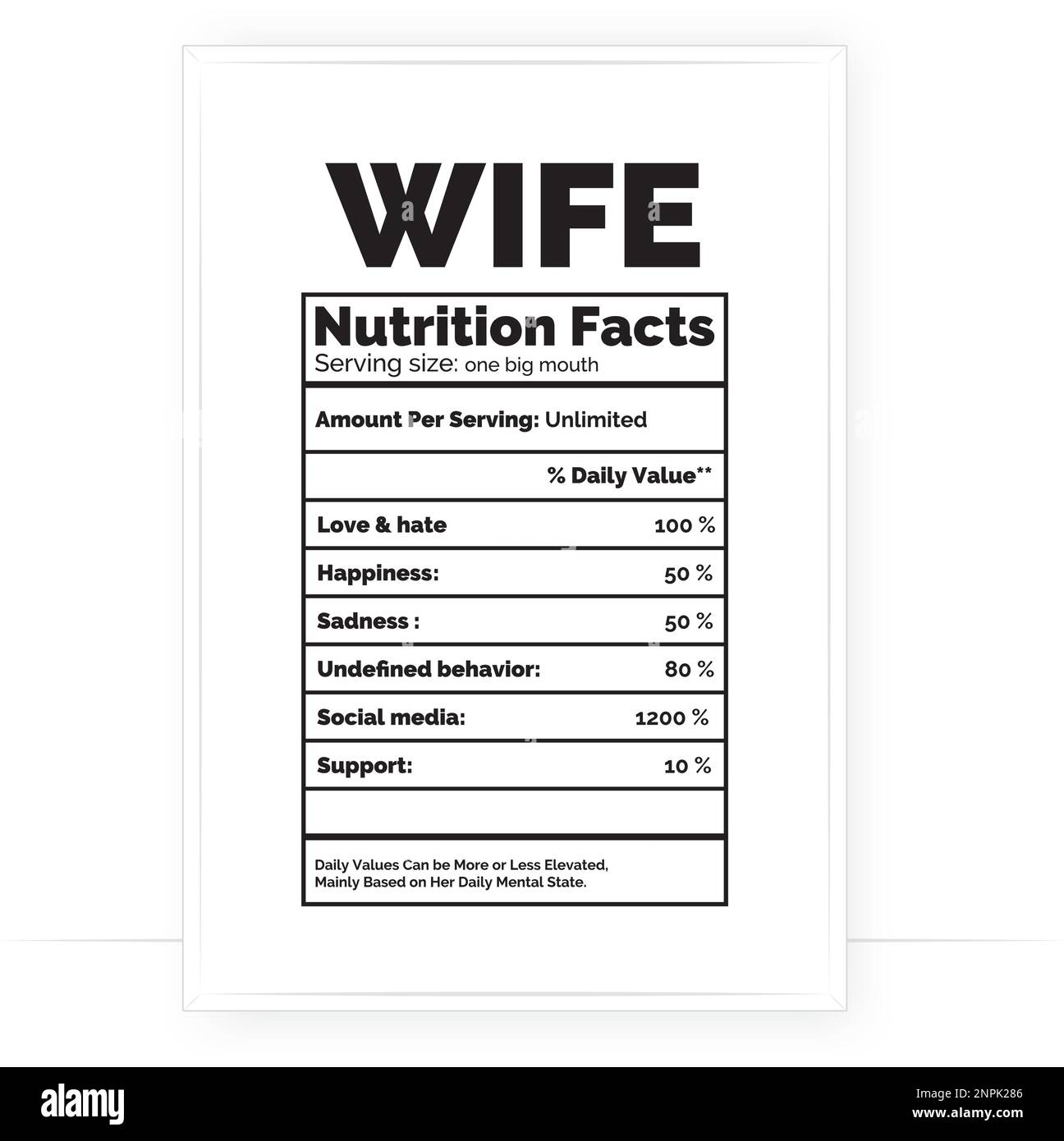 Wife Nutrition Facts Poster, vector. Creative poster design Stock ...