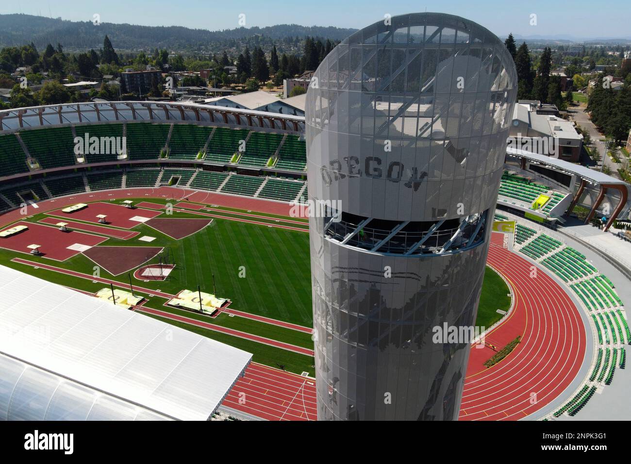 A general view of the tower at Hayward Field on the campus of the ...