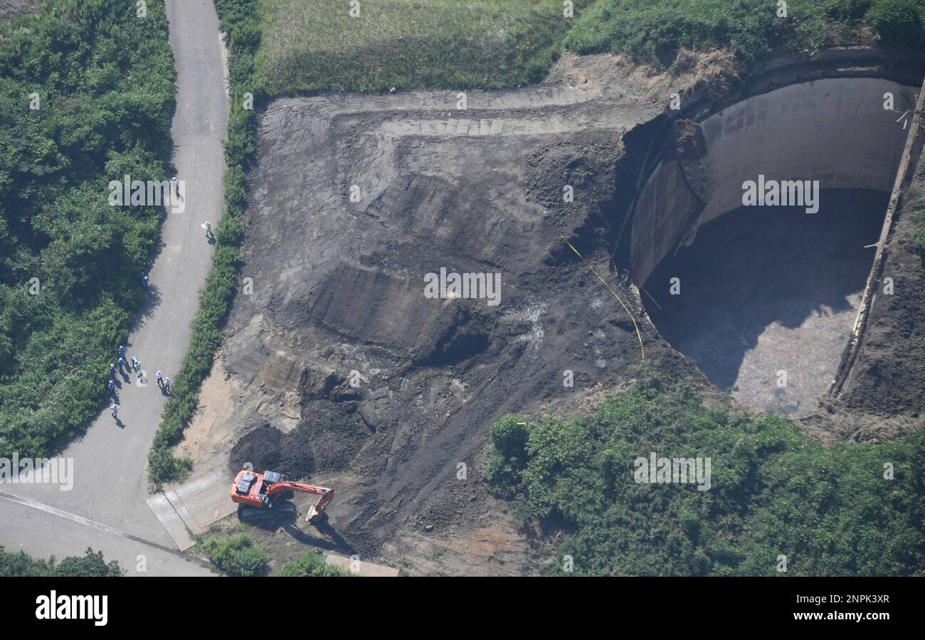 An aerial photo shows an oil tank where a constrction worker fell into ...