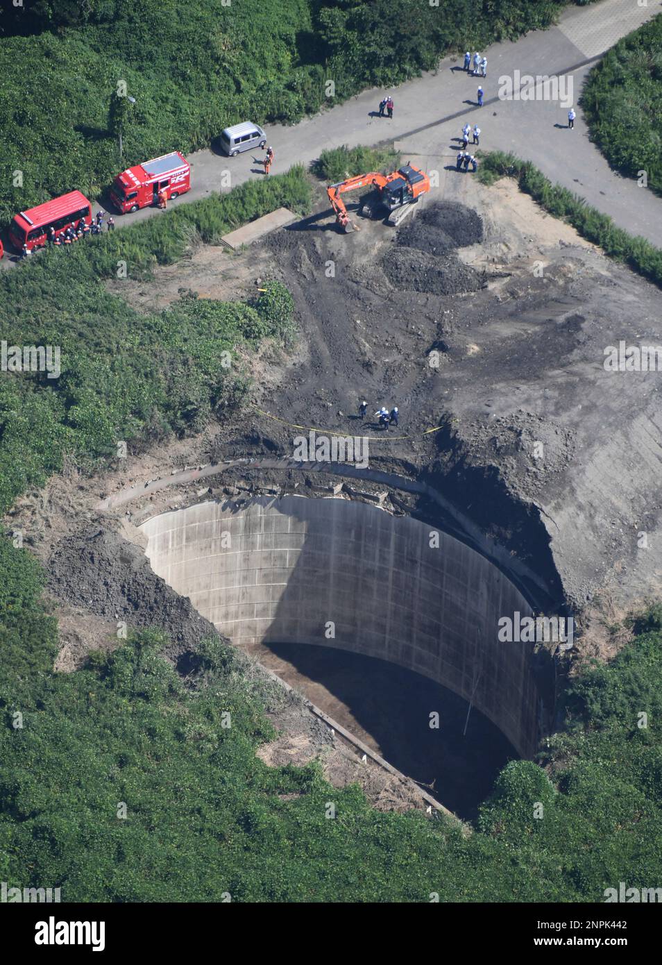 An aerial photo shows an oil tank where a constrction worker fell into ...