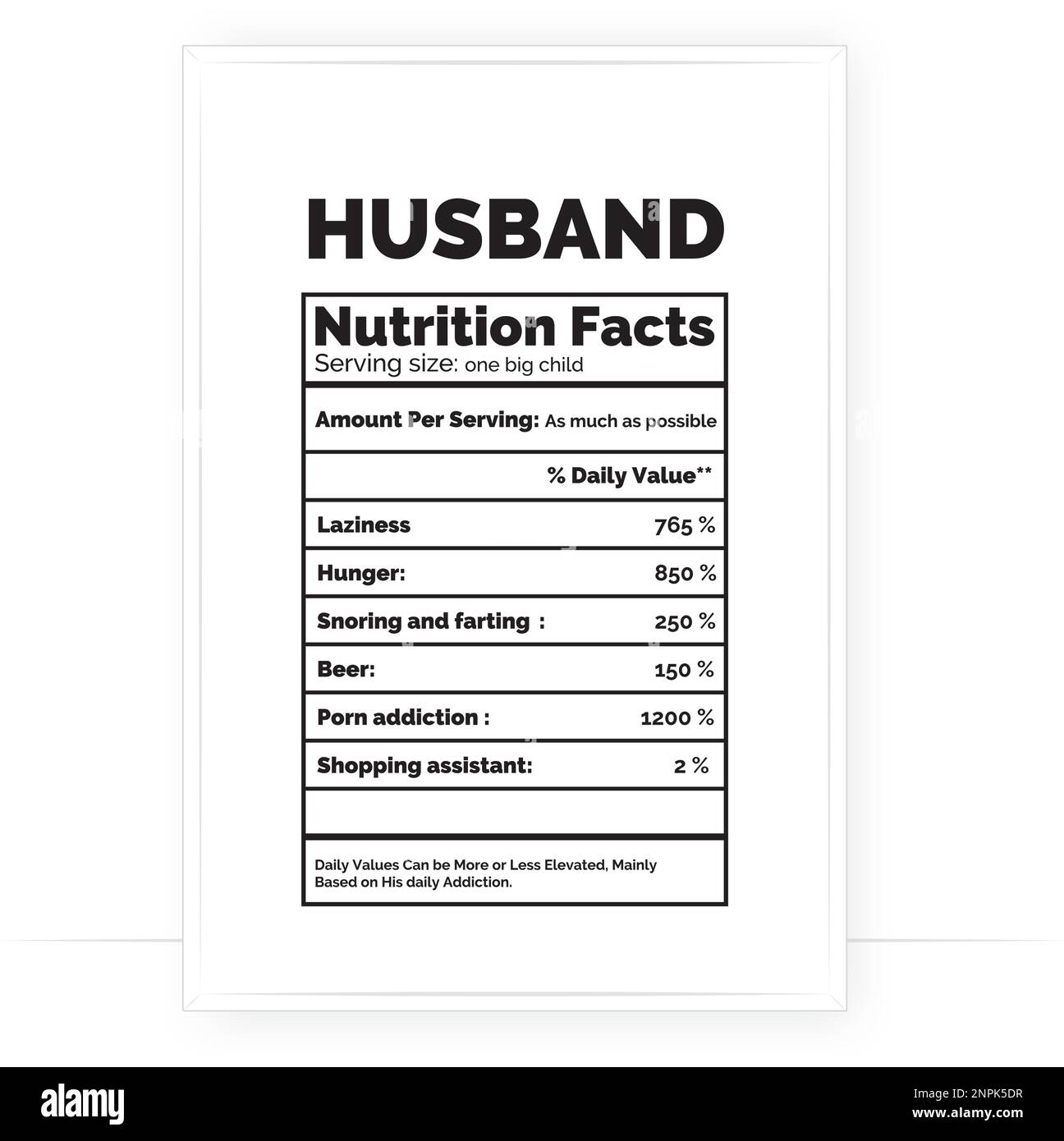 Husband Nutrition Facts Poster, vector. Creative poster design Stock ...