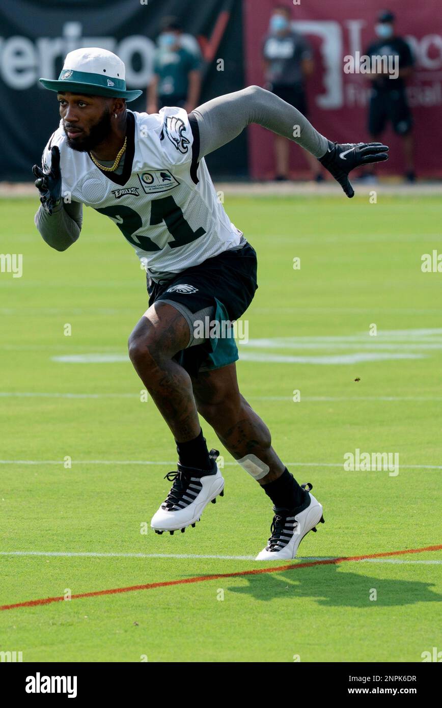 Philadelphia Eagles cornerback Jalen Mills runs a drill during an NFL football practice, Tuesday ...