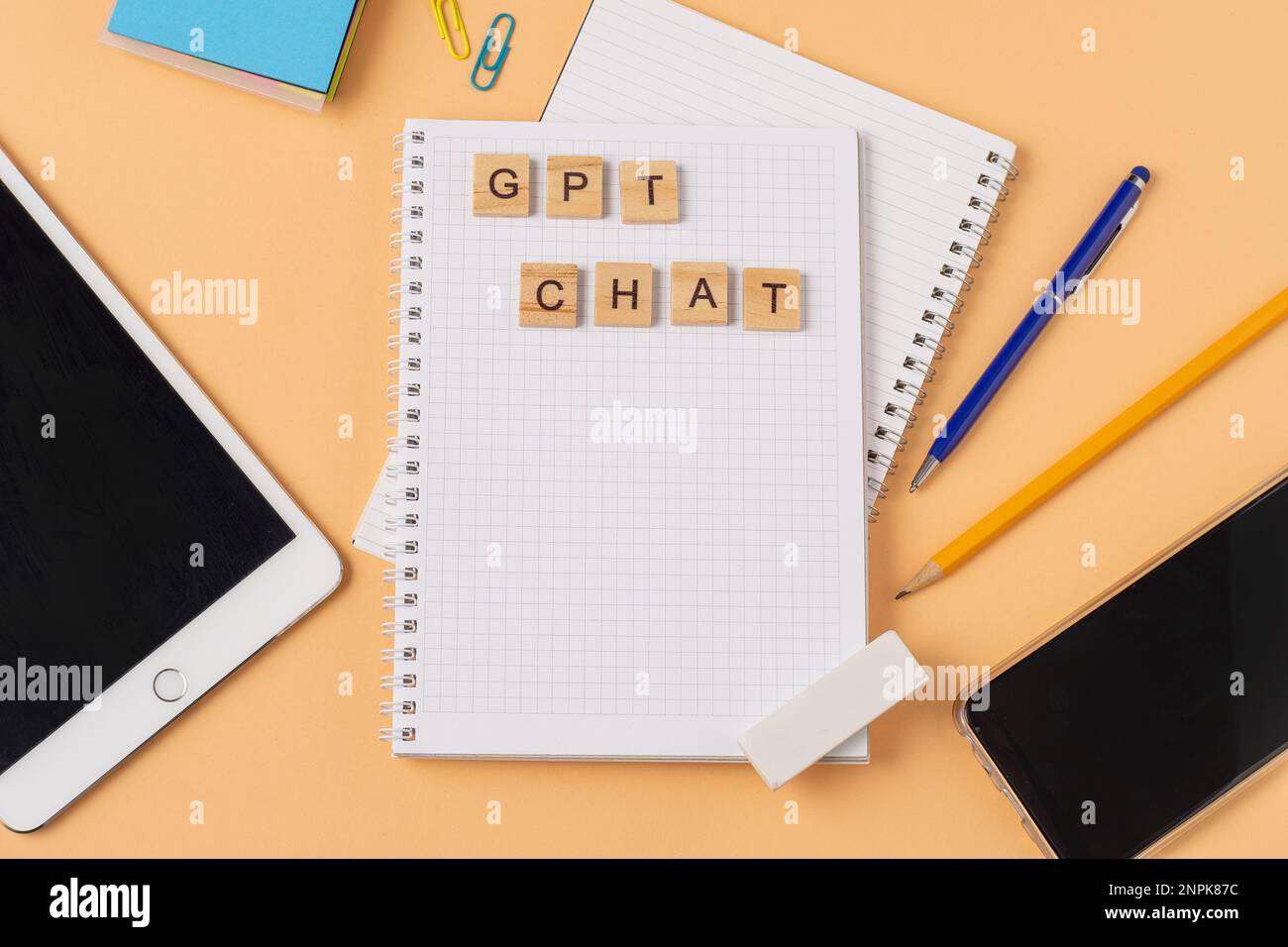 Work and study background with the help of a chatGPT bot. Words in ...