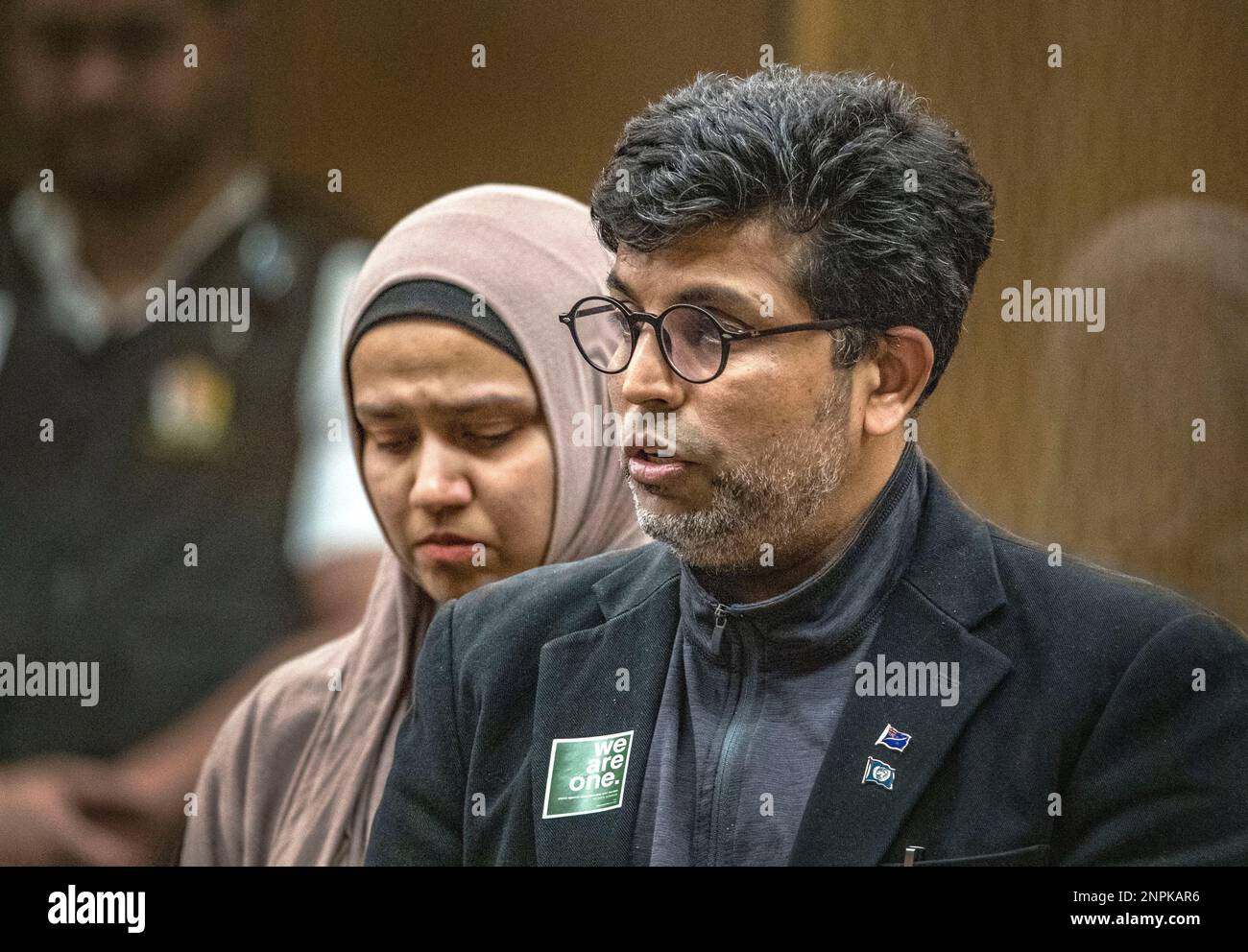 Mosque shooting survivor Mazharuddin Syed Ahmed makes his victim impact statement during the ...