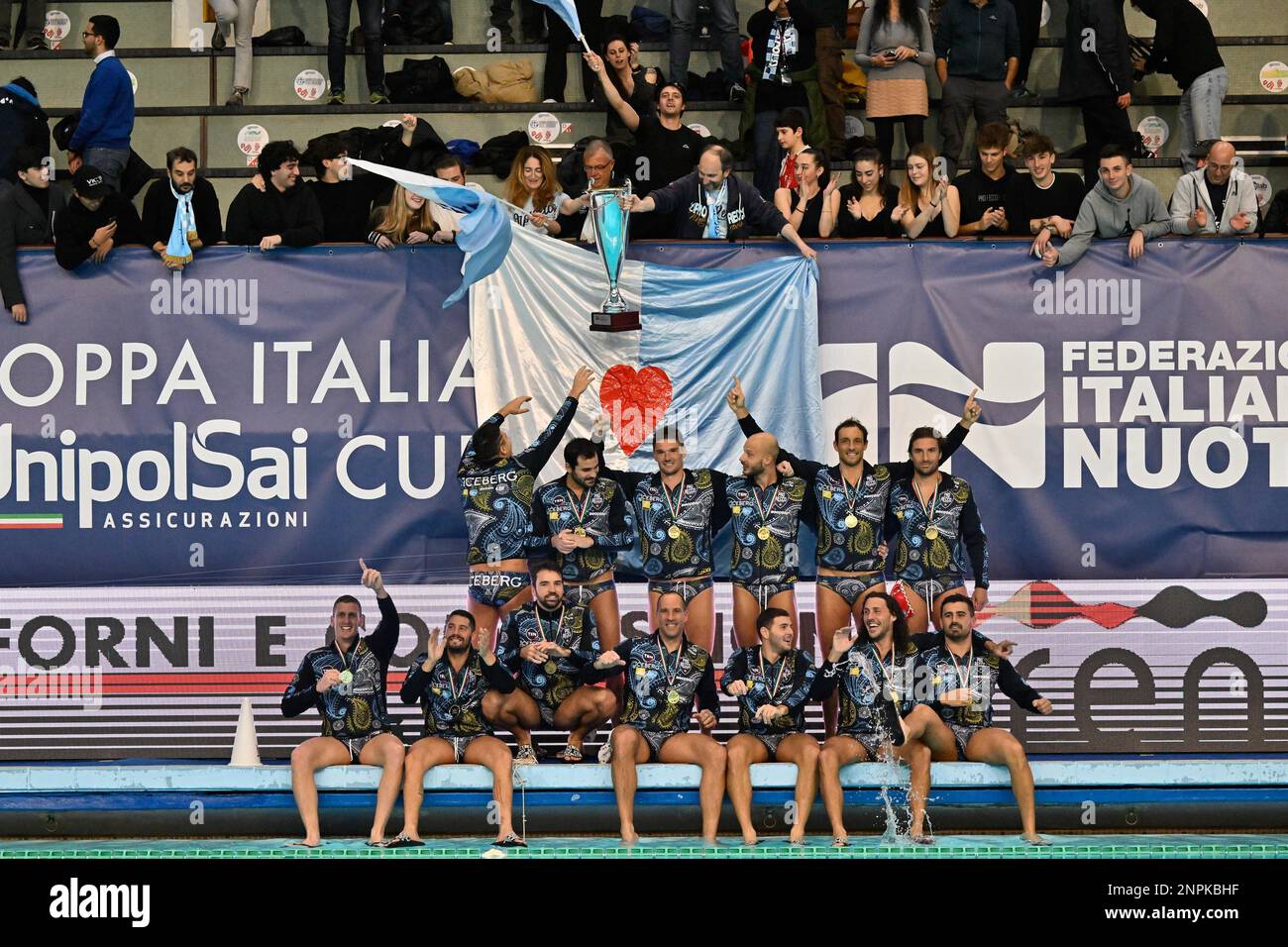 team Pro Recco celebrates after scoring a match during the Italian ...