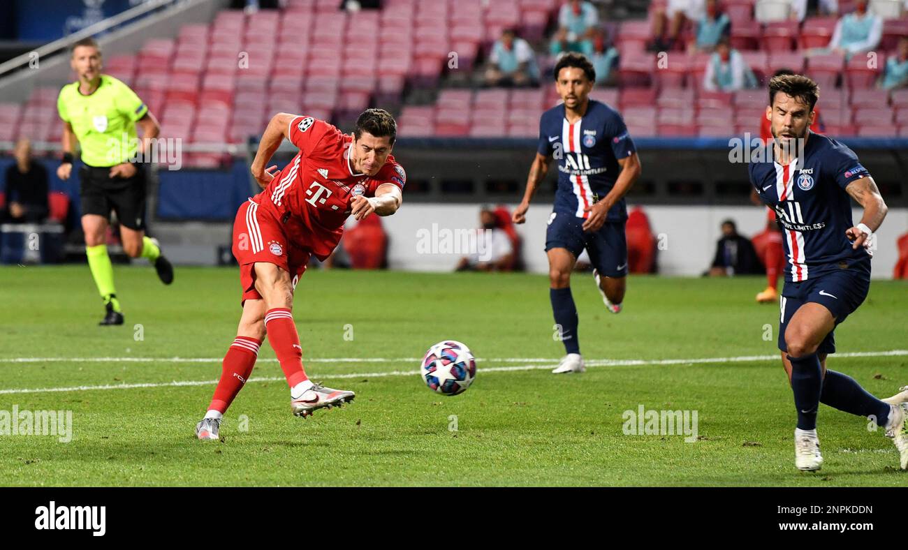 Bayern's Robert Lewandowski tries a shot on goal during the Champions ...