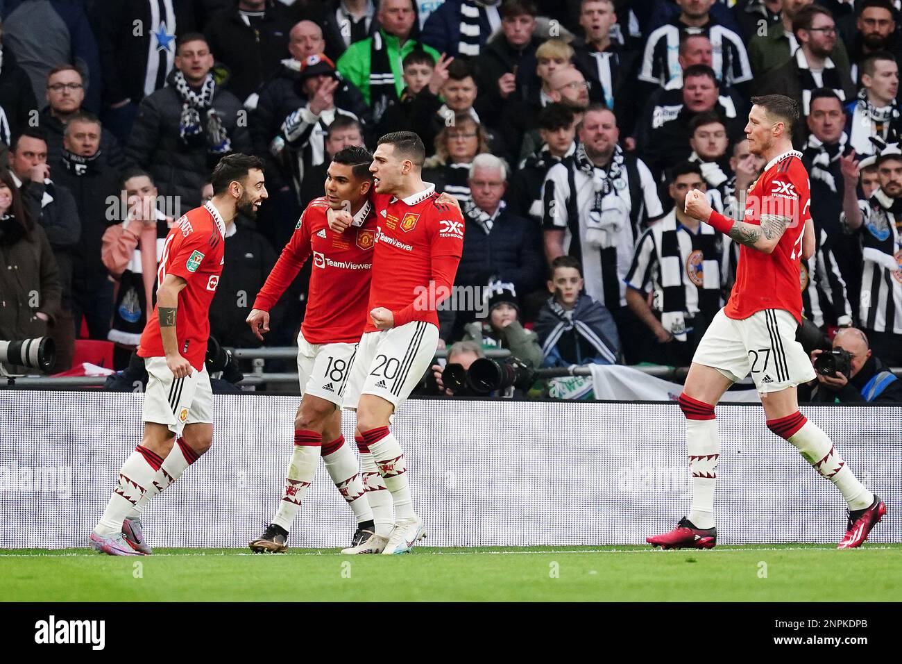 Manchester United's Casemiro (second left) celebrates scoring their ...