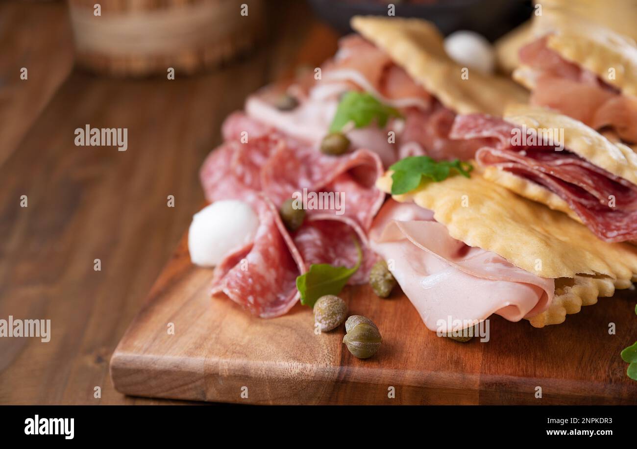 Crescentina. Food of Emilia Romagna region, deep fried bread gnocco ...