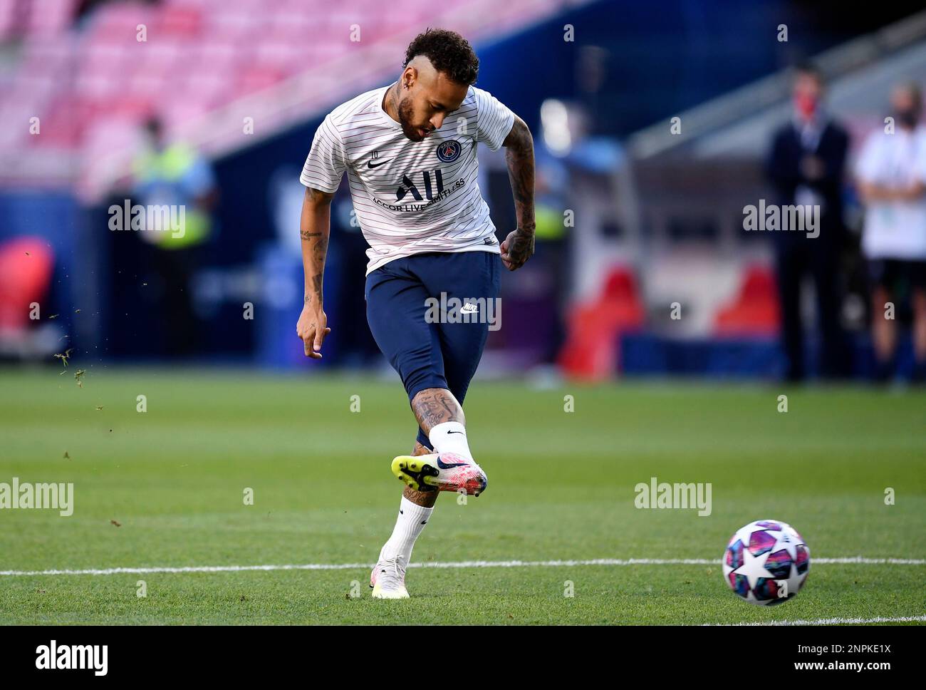 PSG's Neymar kicks the ball prior the Champions League final soccer ...