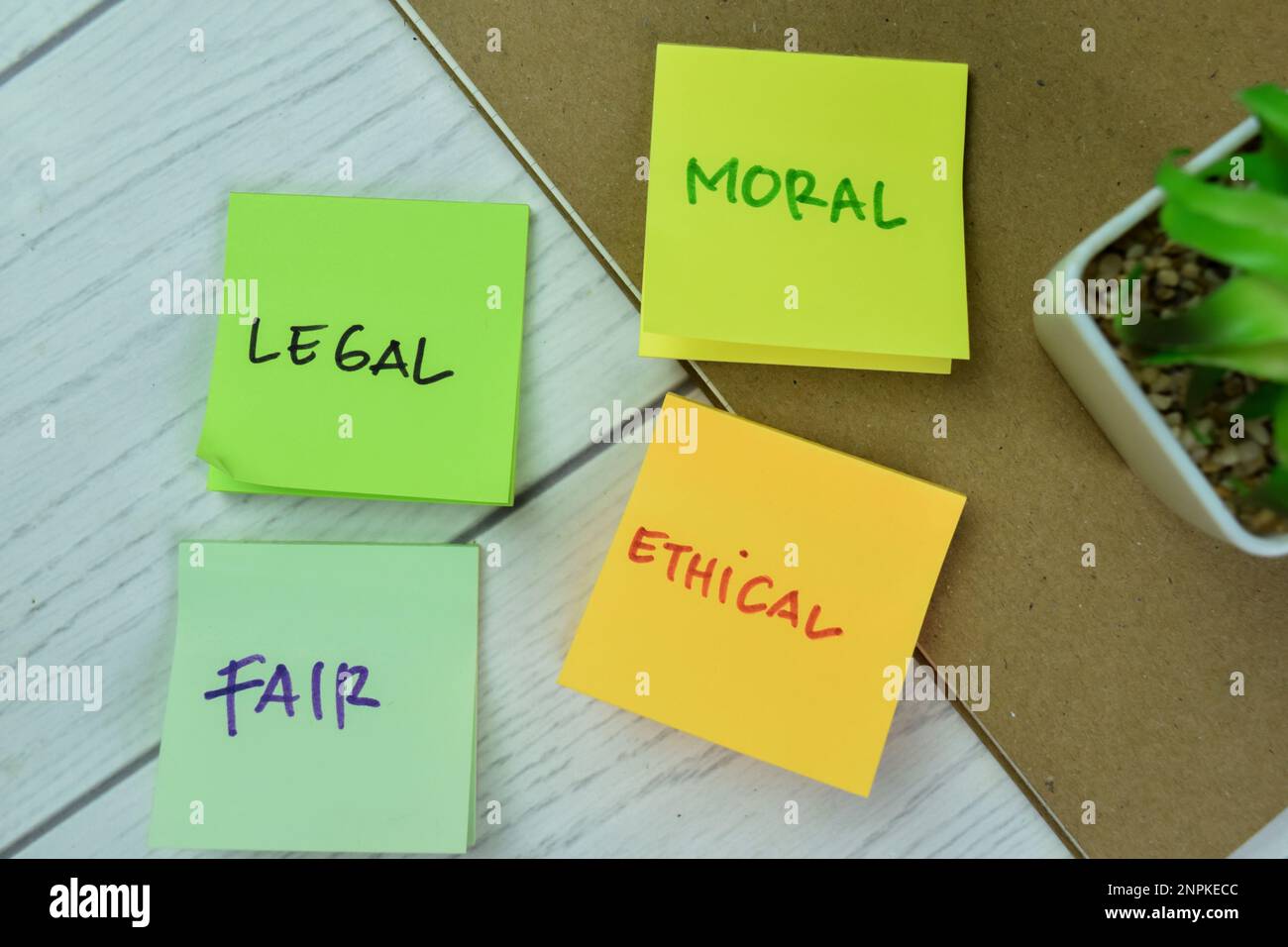 Concept of Legal, Moral, Fair, Ethical write on sticky notes isolated ...