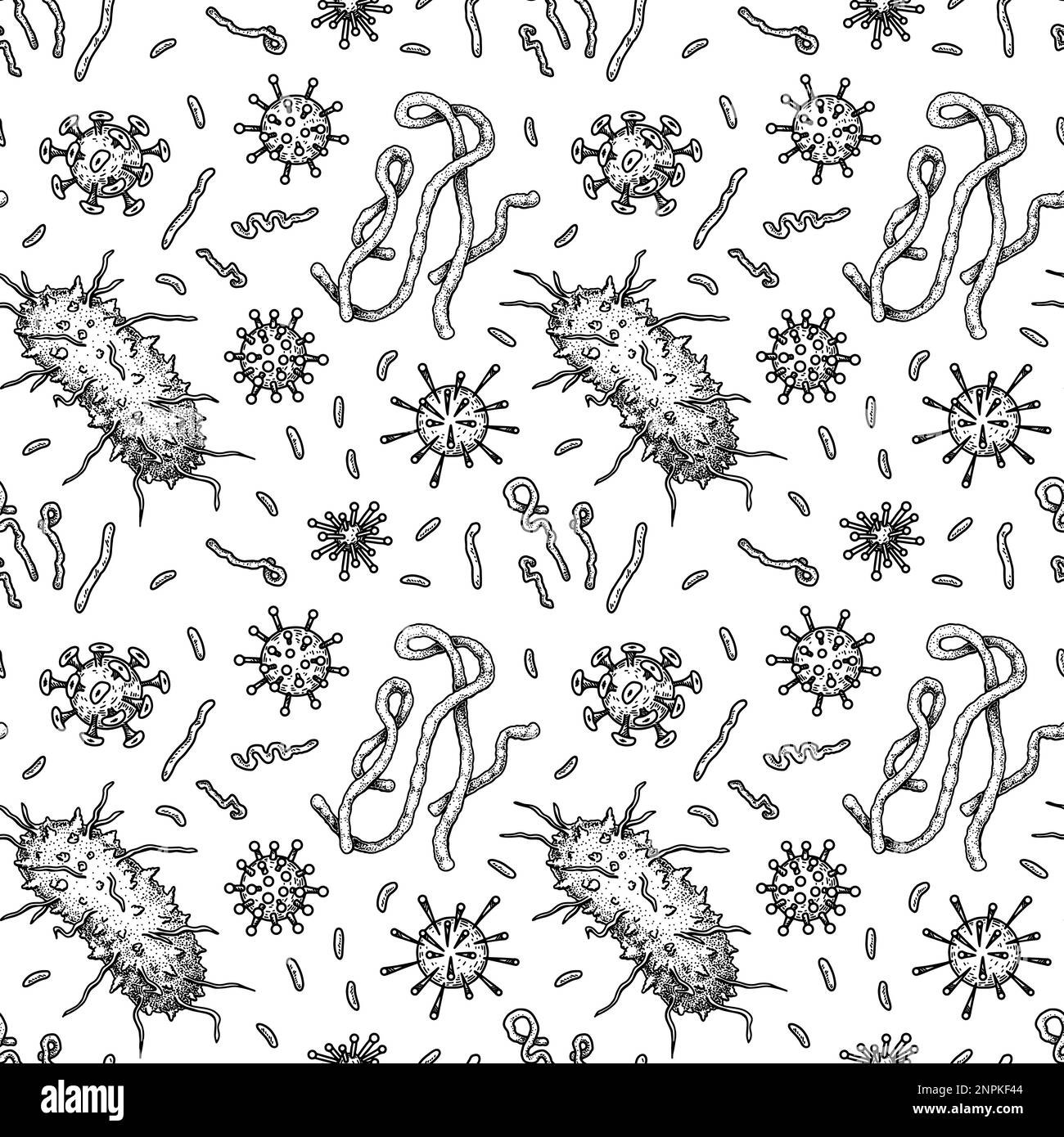 Viruses seamless patten. Scientific hand drawn vector illustration in ...