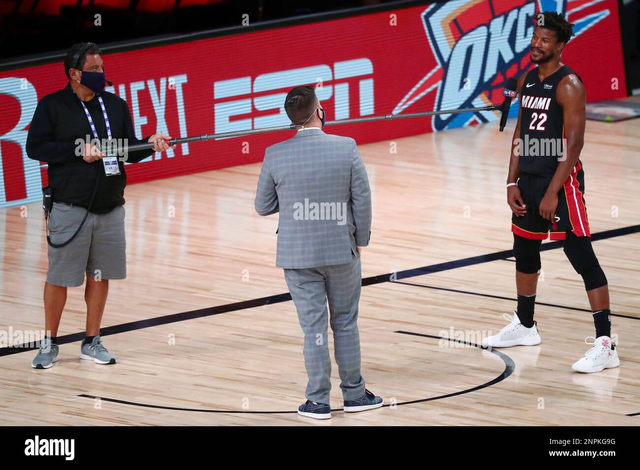 Miami Heat forward Jimmy Butler (22) is interviewed after the Heat ...