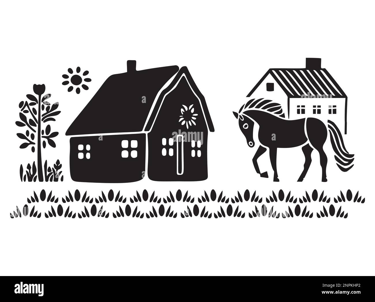 Cute rustic barn motif in homestead vintage style. Vector illustration ...