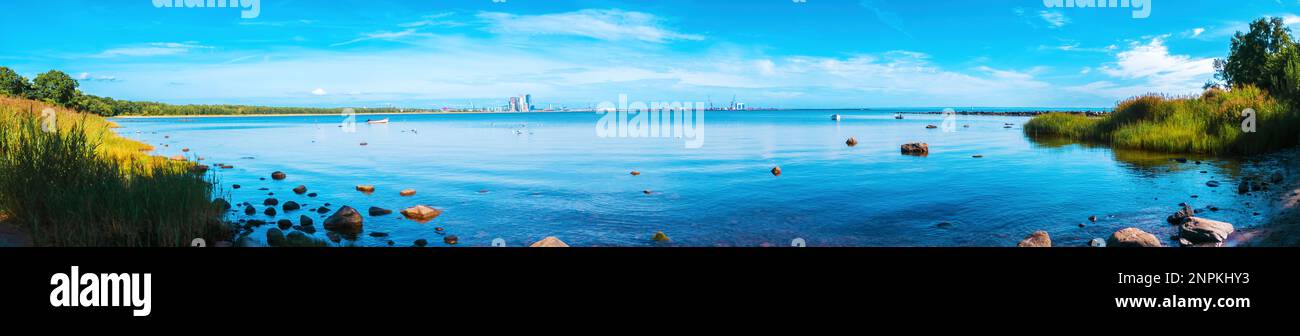 Panoramic image of Halmstad industrial port at Kattegat sea in Sweden ...