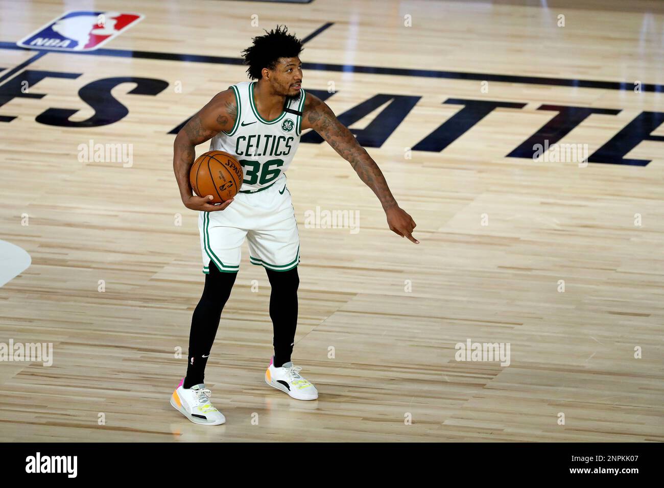 Boston Celtics guard Marcus Smart (36) gestures during the second half ...