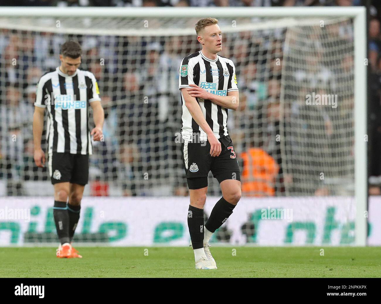 London, England, 26th February 2023. Sean Longstaff of Newcastle United looks dejected after ...