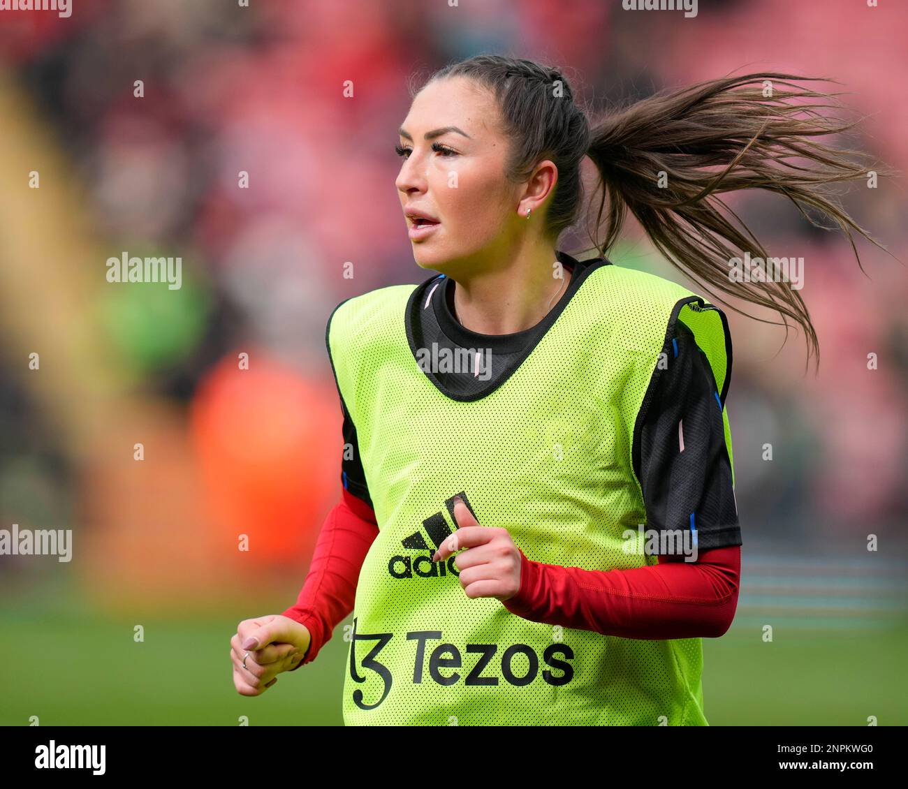 Katie Zelem #10 of Manchester United warms up before the Vitality Women ...