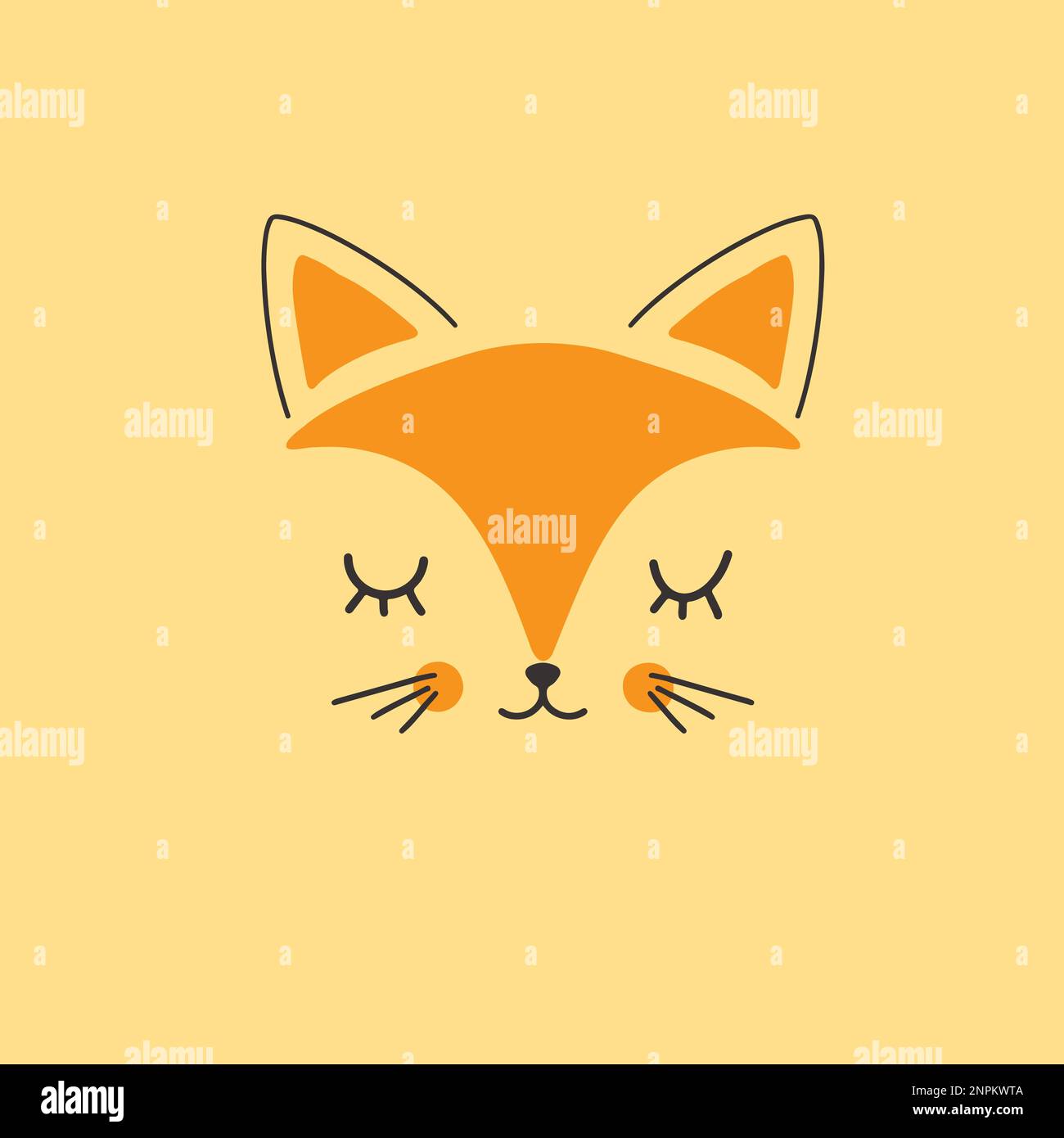 Cute Fox face. Cartoon animal simple portrait, vector illustration ...