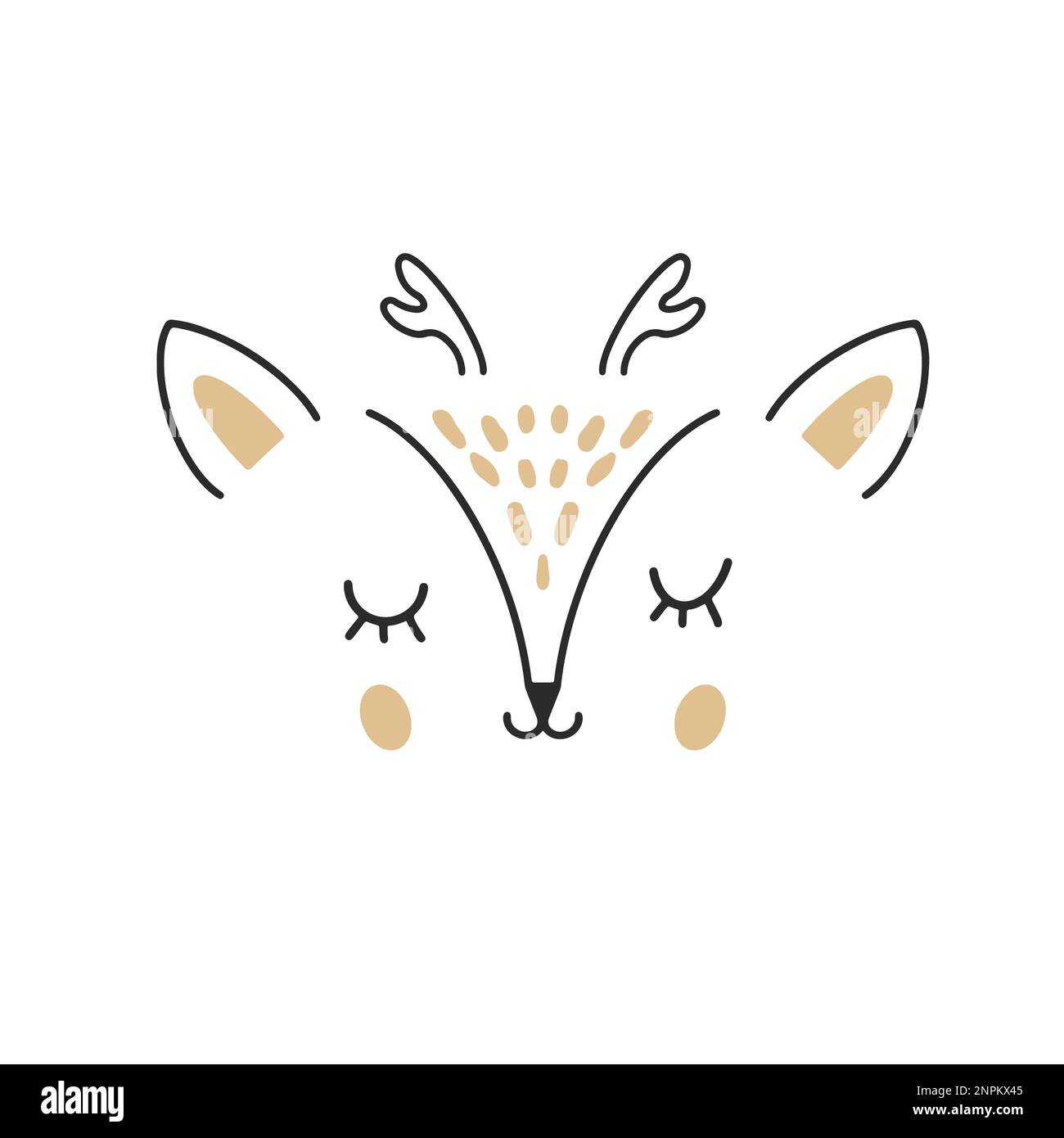 Cute Deer face. Cartoon animal simple portrait, vector illustration ...
