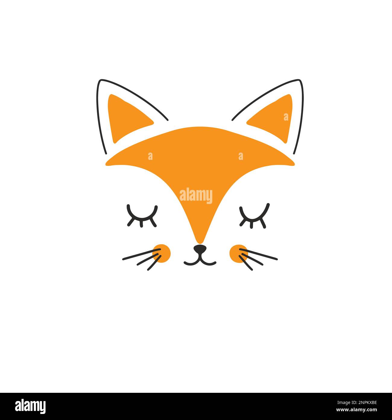 Cute Fox face. Cartoon animal simple portrait, vector illustration ...
