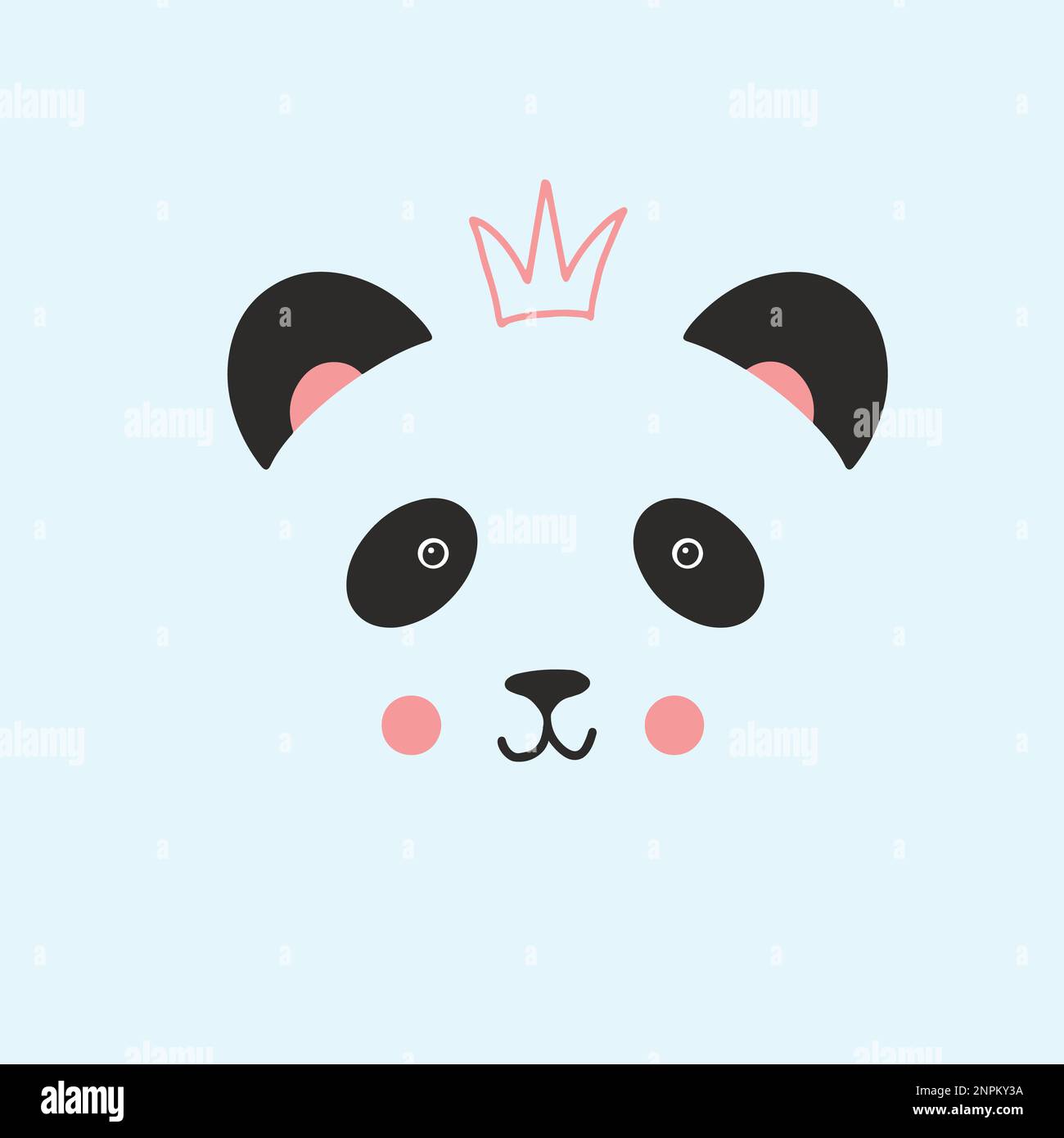Cute Panda face. Cartoon animal simple portrait, vector illustration ...