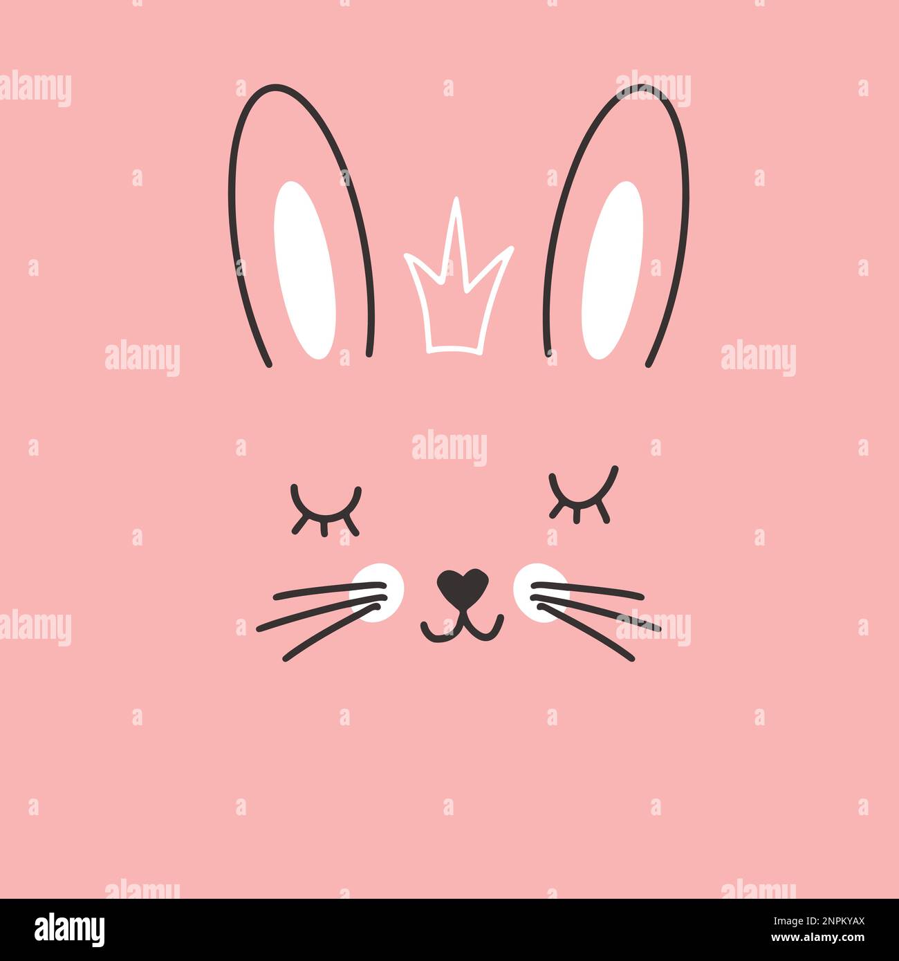 Cute Rabbit face. Cartoon animal simple portrait, vector illustration ...