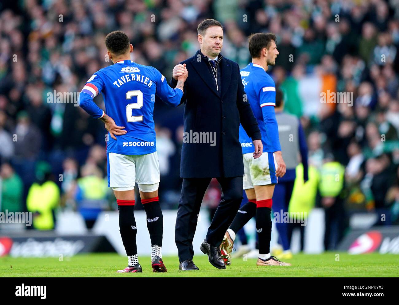 Rangers manager Michael Beale shakes hands with James Tavernier after ...