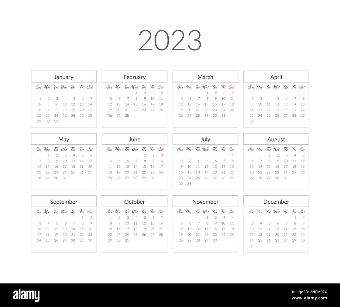 2023 year calendar template. Vector illustration Stock Vector Image ...