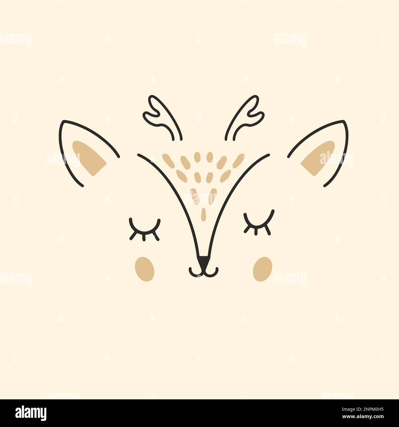 Cute Deer face. Cartoon animal simple portrait, vector illustration ...