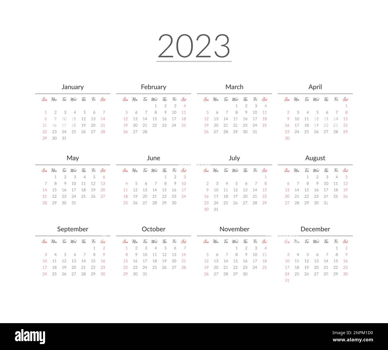 2023 year calendar template. Vector illustration Stock Vector Image ...
