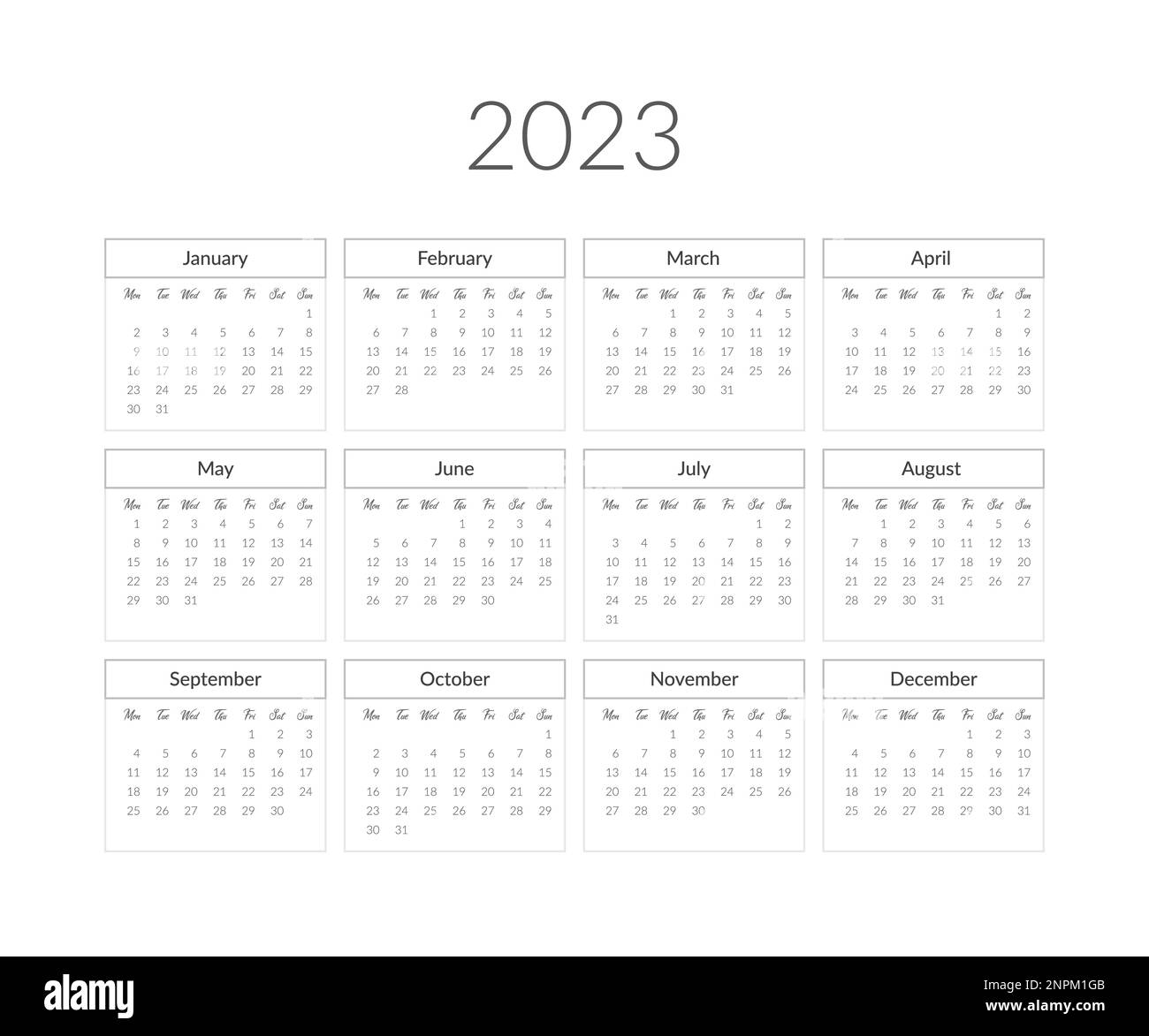 2023 year calendar template. Vector illustration Stock Vector Image ...