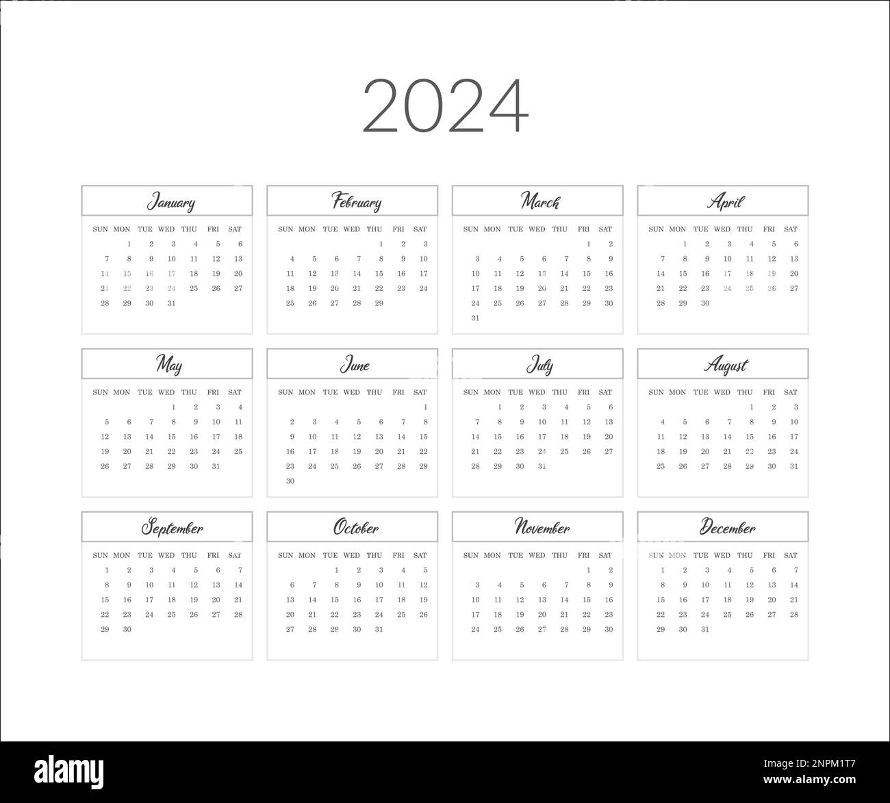 2024 year calendar template. Vector illustration Stock Vector Image ...