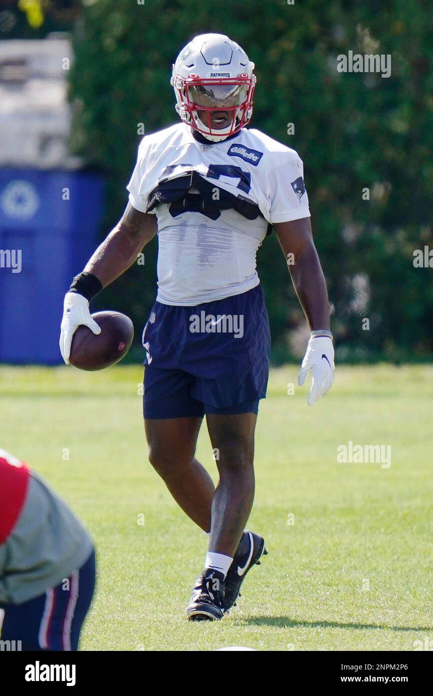 New England Patriots running back Damien Harris walks across the field ...