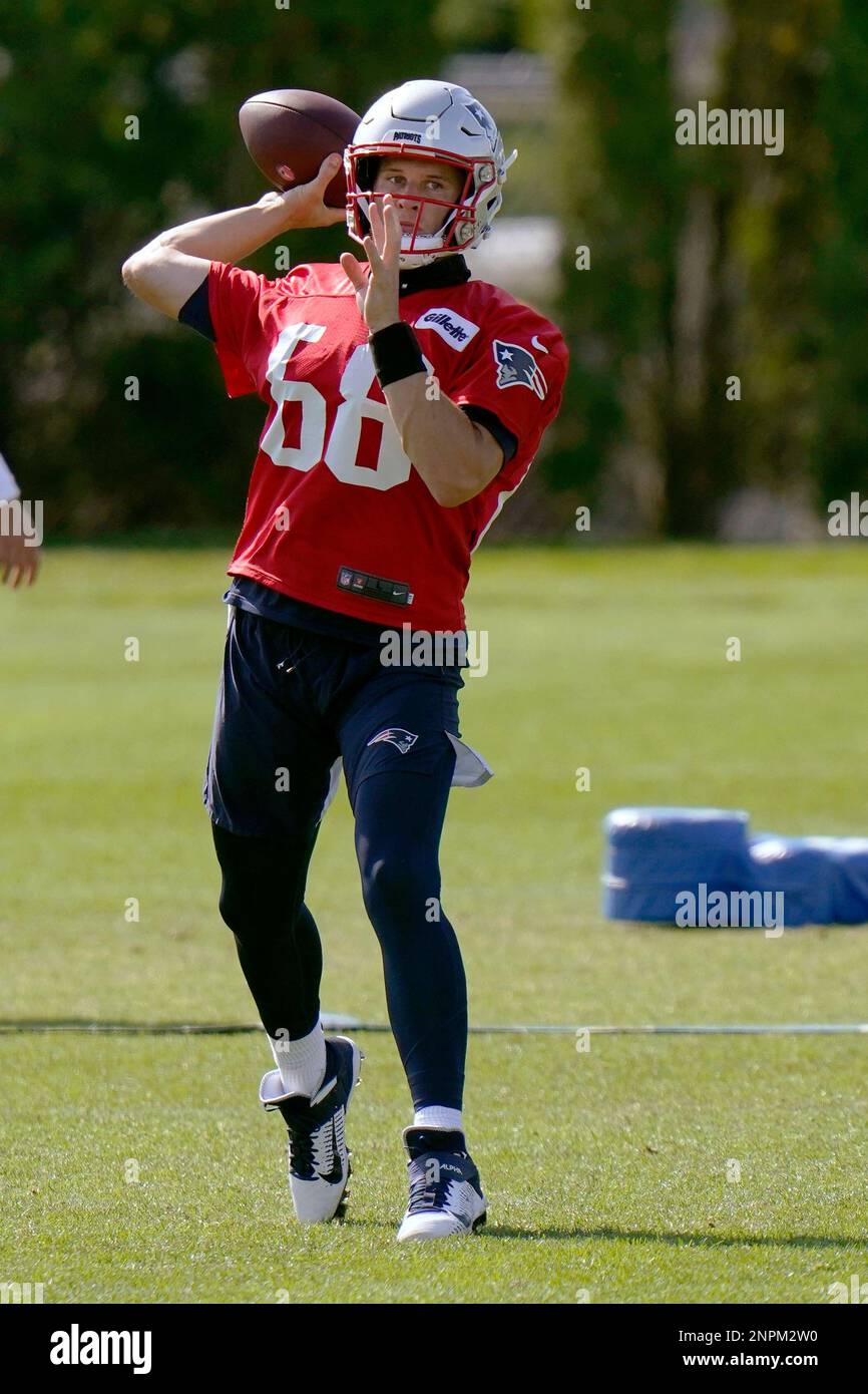 New England Patriots quarterback Brian Lewerke throws the ball during ...