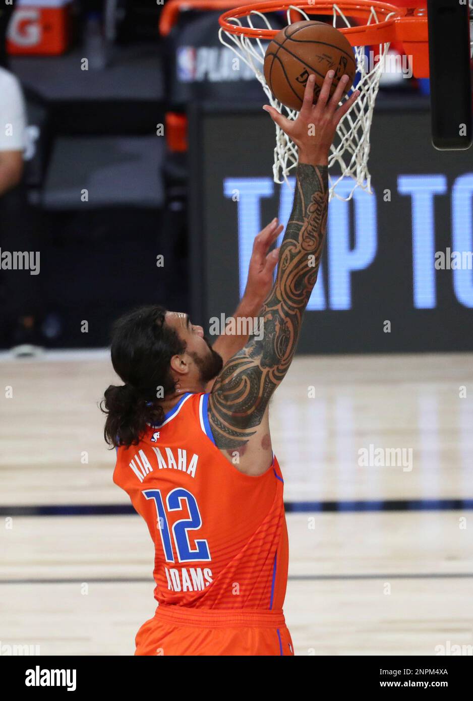 Oklahoma City Thunder center Steven Adams (12) shoots against the ...