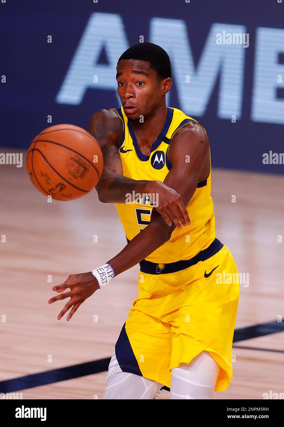 Edmond Sumner of the Indiana Pacers passes the ball during the first ...