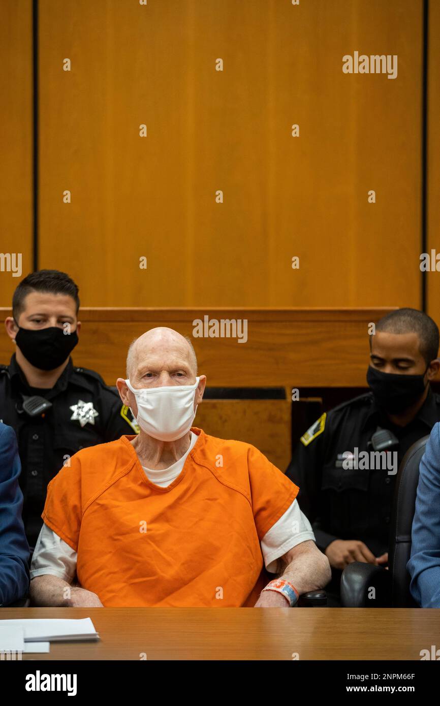 Joseph James DeAngelo looks away from the podium as people who DeAngelo ...