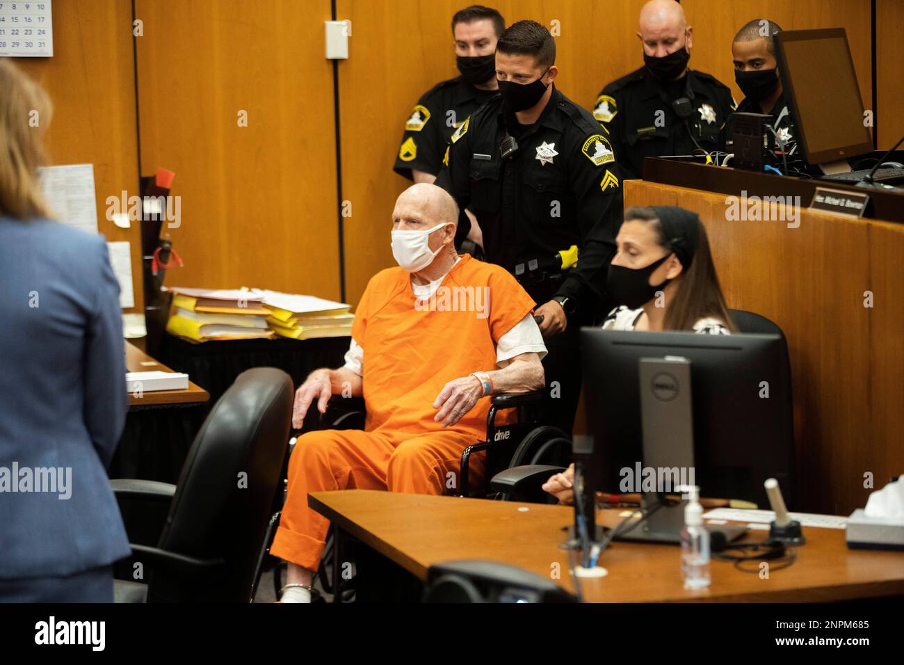 Joseph James DeAngelo is brought to the court room for the first day of ...