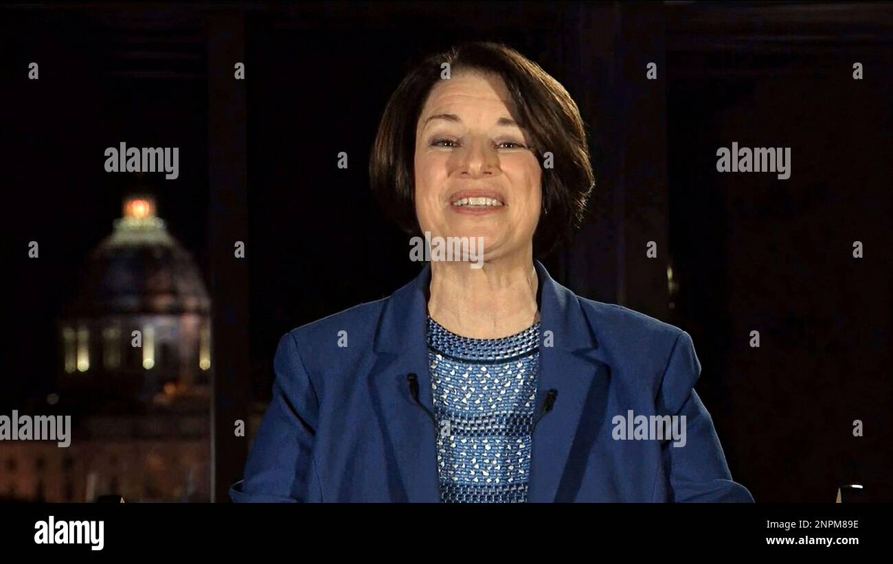 In this image from video, Sen. Amy Klobuchar, D-Minn., speaks during the first night of the ...