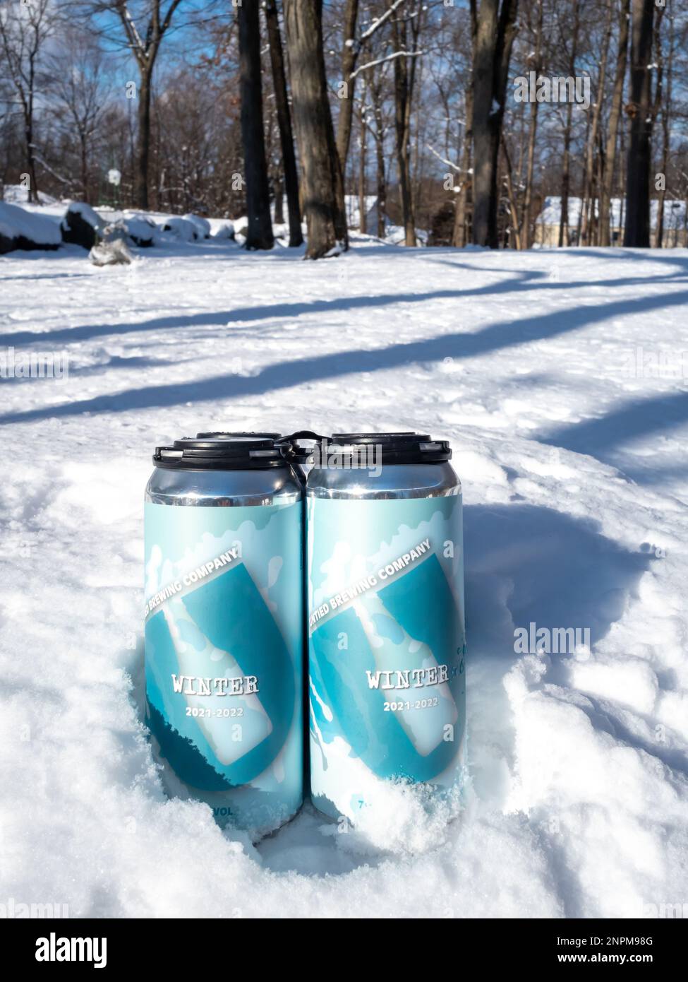 winter ale cans in the snow in winter Stock Photo - Alamy