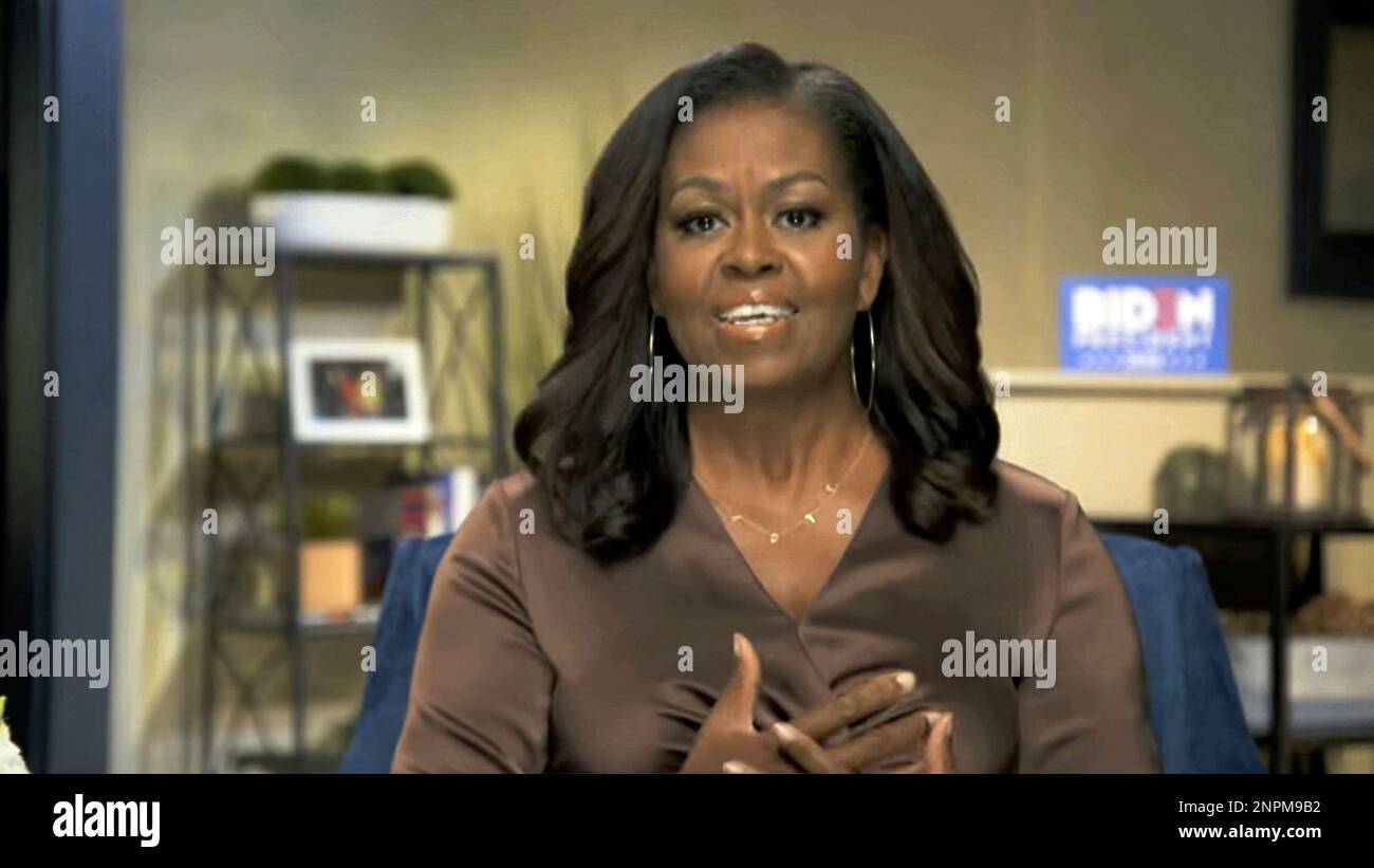 In this image from video, former first lady Michelle Obama speaks ...