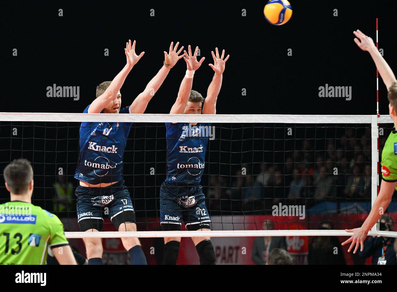 Roeselare's Rune Fasteland and Roeselare's Seppe Rotty blocking a shot ...