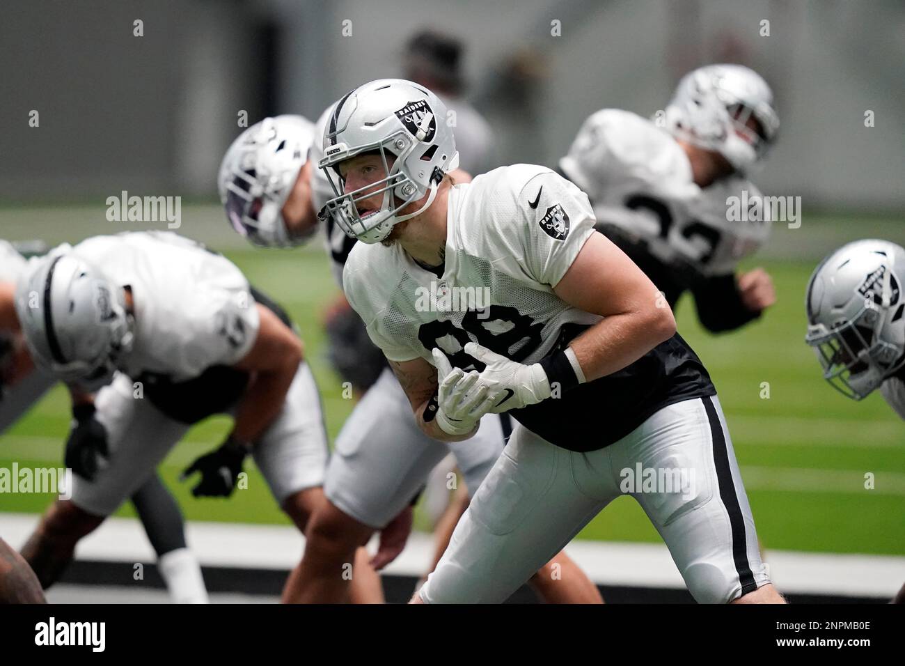 Las Vegas Raiders defensive end Maxx Crosby stretches during an NFL ...