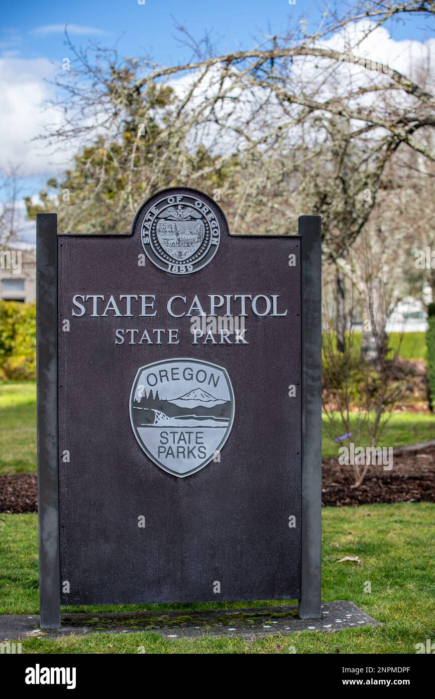 Salem Oregon USA - Feb 10, 2023: Oregon State Capitol Park Sign Stock ...
