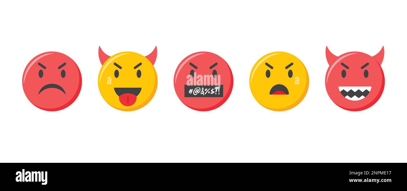Emoji icons set. Angry and evil Emoticons collection vector ...